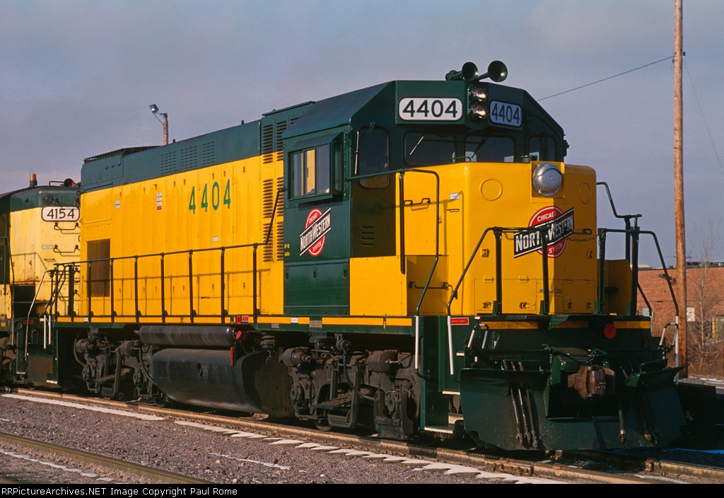 C&NW 4404, EMD GP15-1, wearing a fresh coat of paint at Proviso Yard